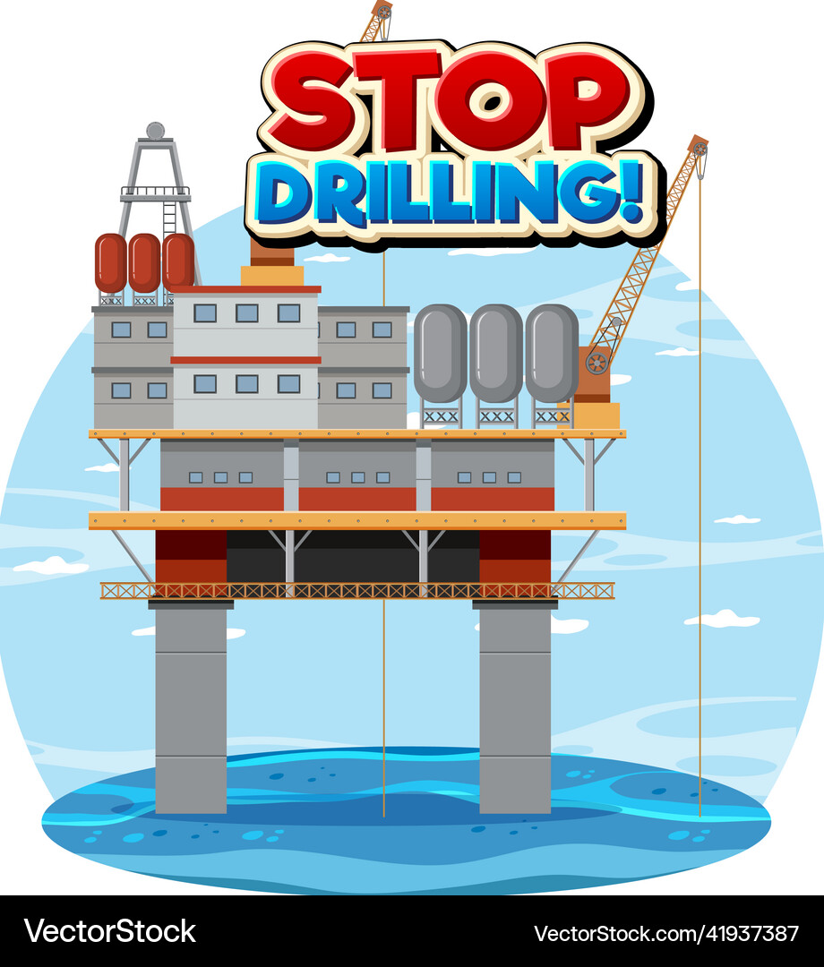 Stop drilling cartoon word logo design Royalty Free Vector