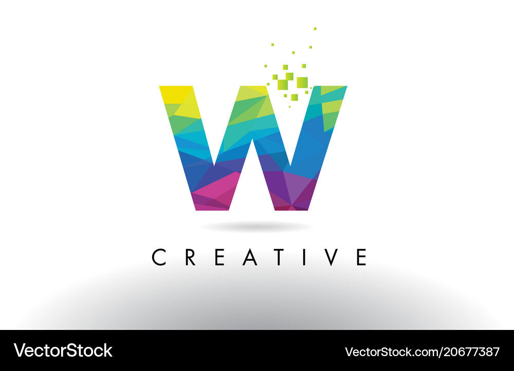 W colorful letter origami triangles design Vector Image