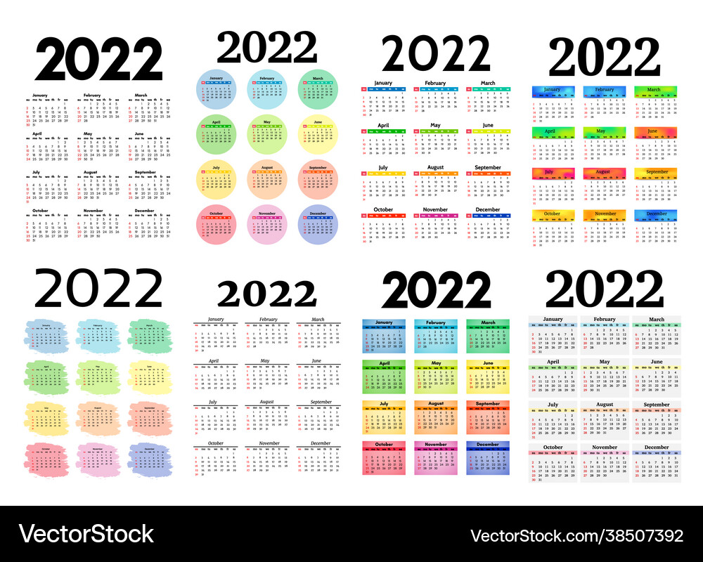 Calendar for 2022 isolated on a white background Vector Image