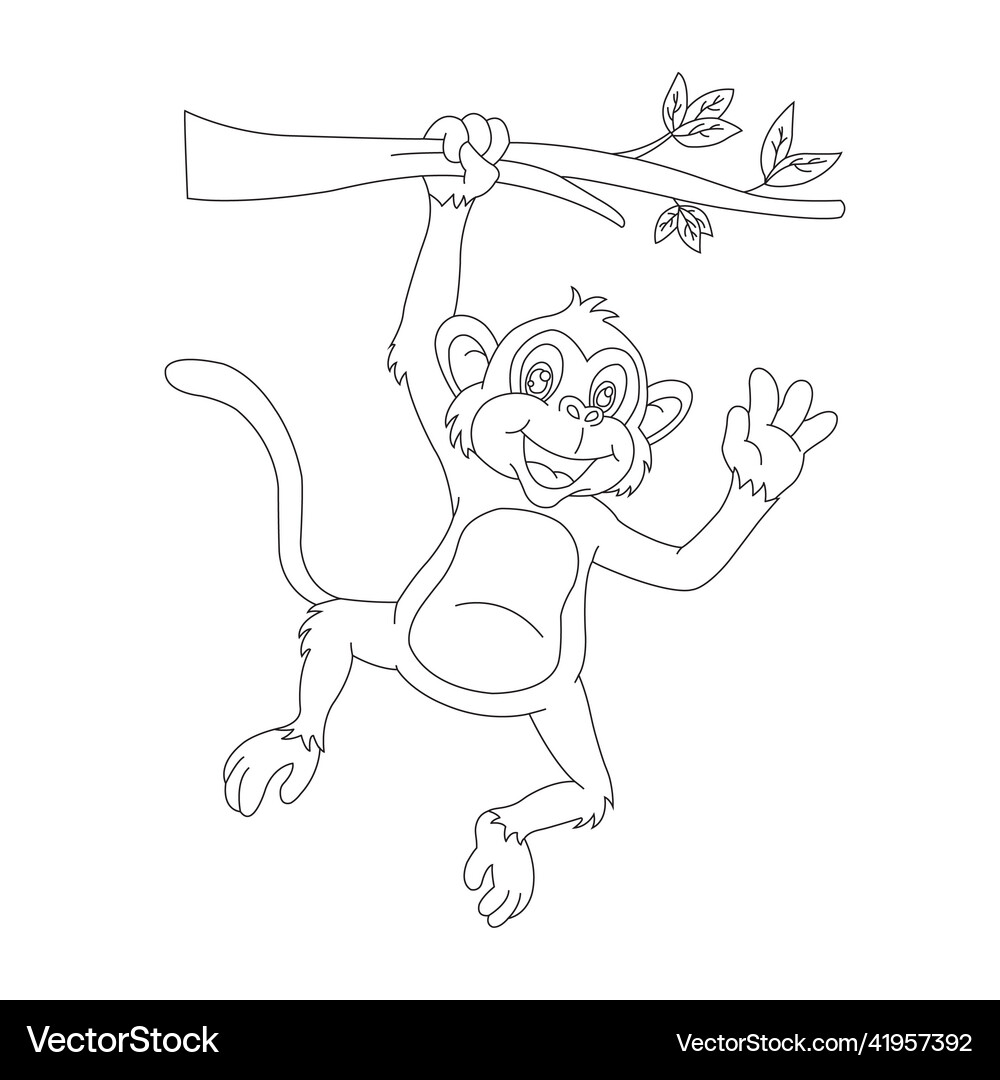 Cute monkey outline coloring page animal Vector Image