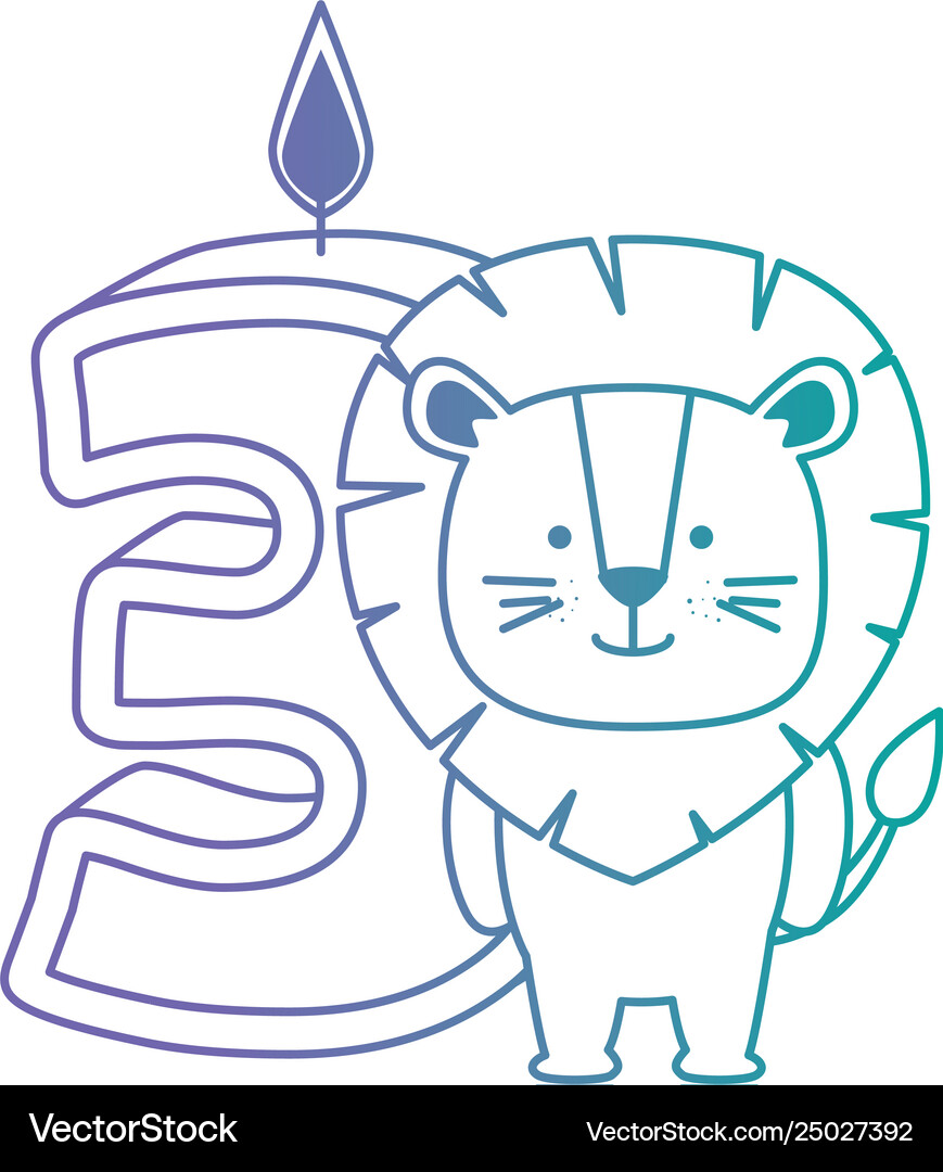 Cute number three with lion character Royalty Free Vector