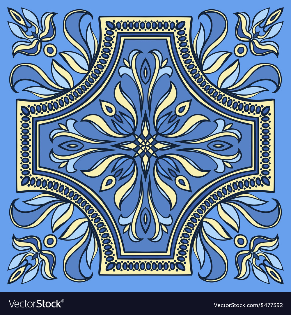 Hand drawing tile pattern in blue and yellow Vector Image