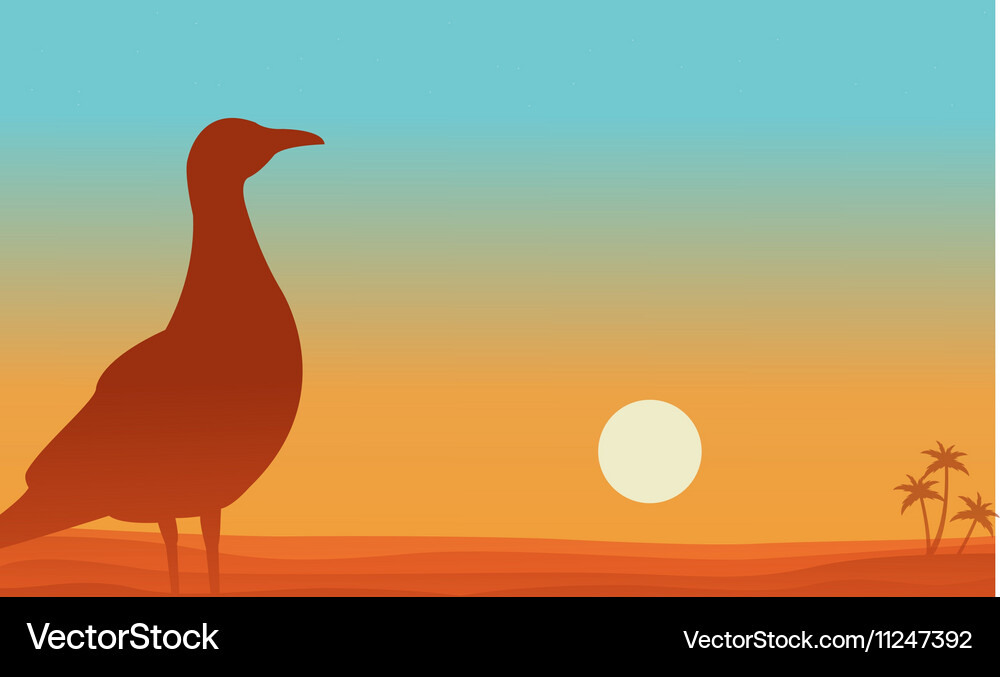 Landscape bird in beach silhouettes Royalty Free Vector