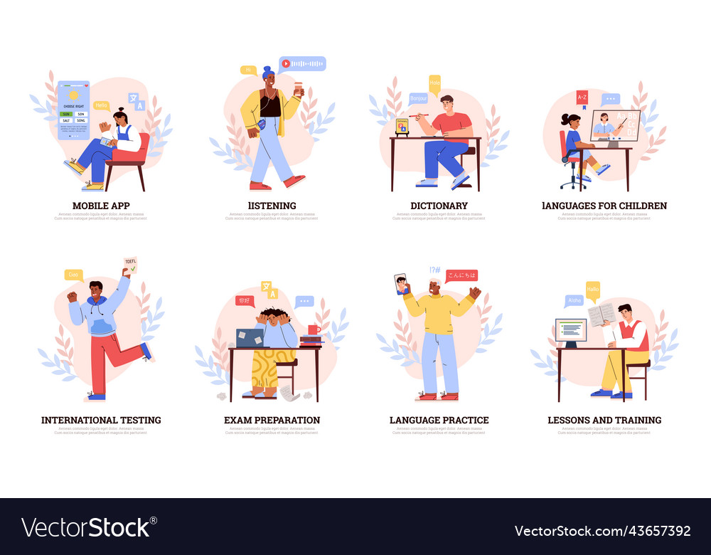 Languages learning icons people studying online Vector Image