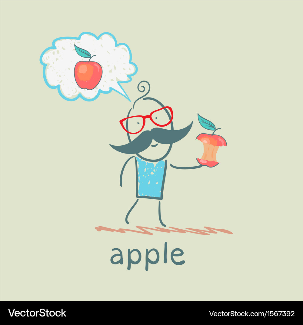 Man eats an apple and think of the apple Vector Image
