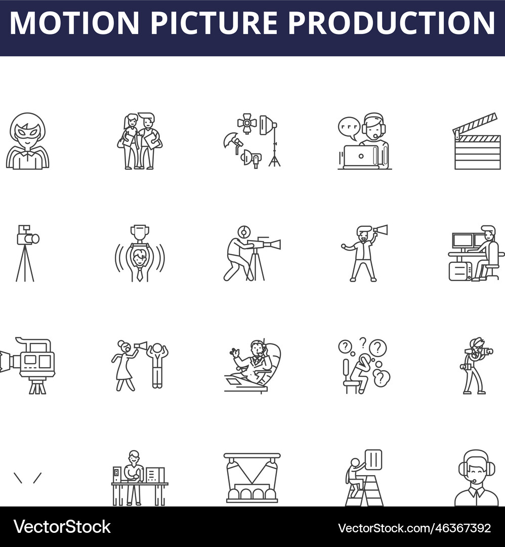 Motion picture production line icons Royalty Free Vector