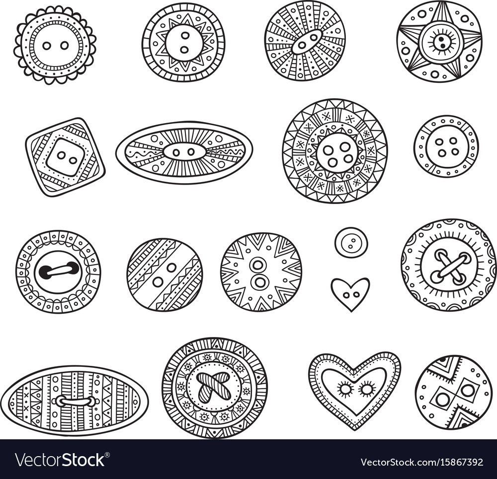 Set of cloth buttons in different boho style Vector Image