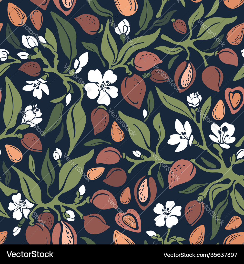 Almond seamless pattern floral color print Vector Image