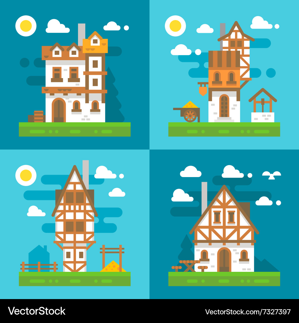 Flat design old european buildings Royalty Free Vector Image