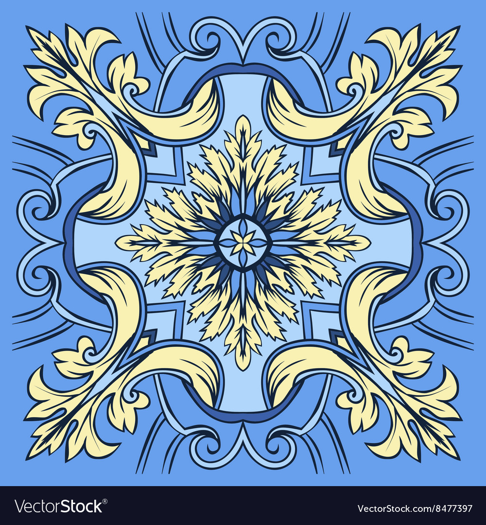 Hand drawing tile pattern in blue and yellow Vector Image