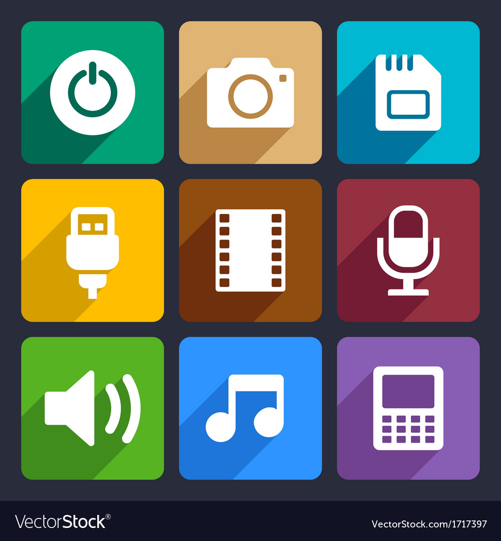 Multimedia flat icons set 2 Royalty Free Vector Image