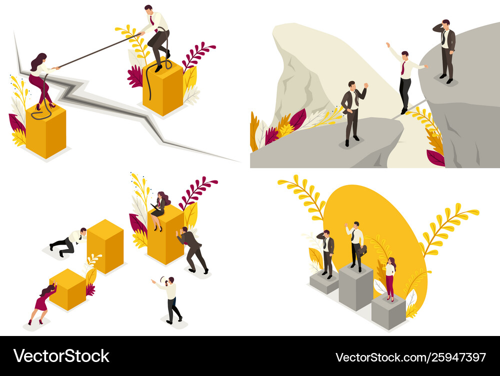 Set isometric business risk concepts competition Vector Image