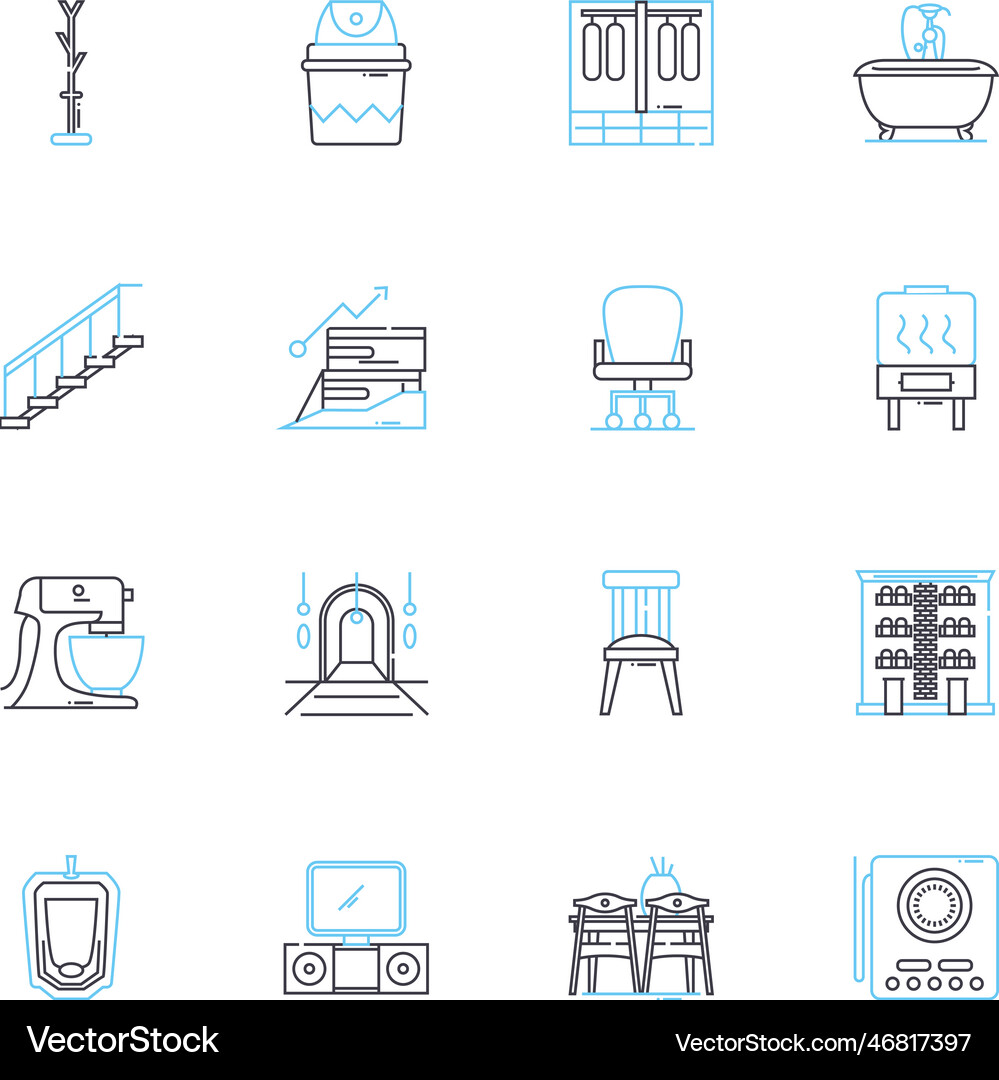Window treatments linear icons set blinds Vector Image