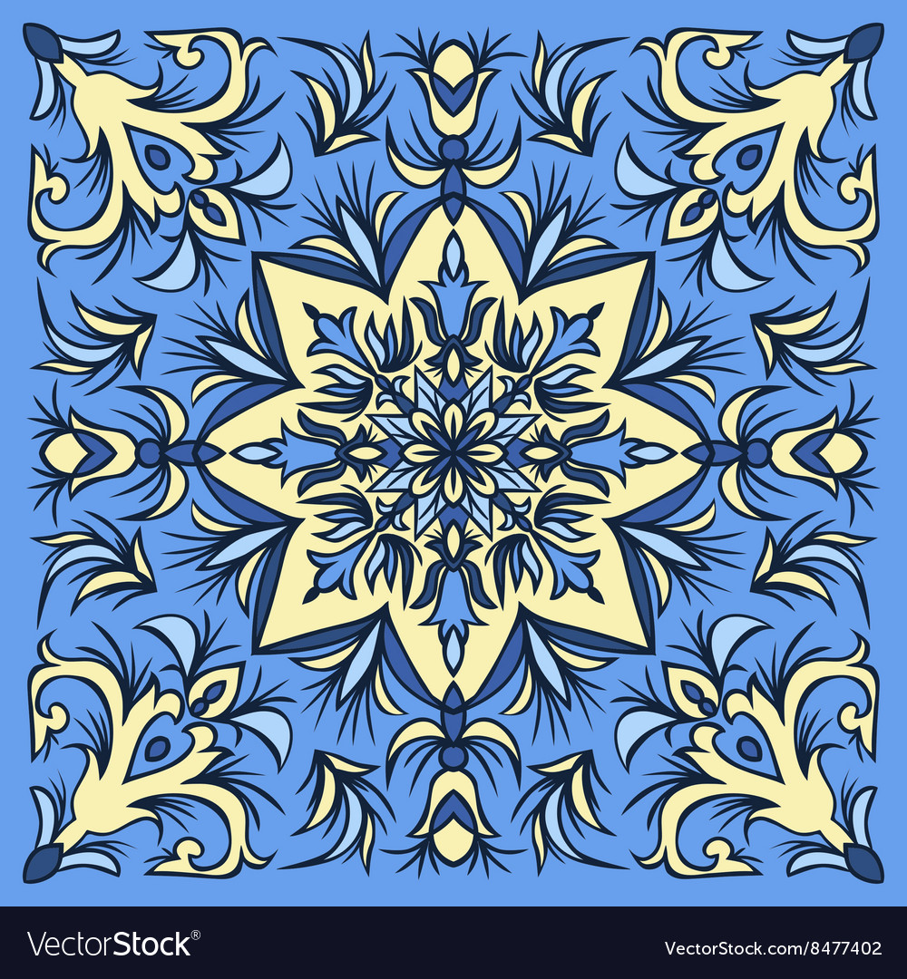 Hand drawing tile pattern in blue and yellow Vector Image