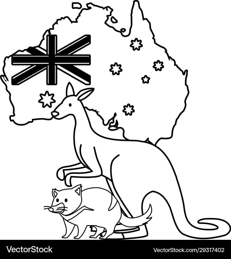 Kangaroo and tasmanian devil with map australia Vector Image