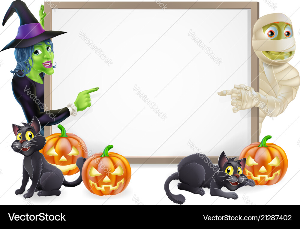 Mummy and witch halloween sign Royalty Free Vector Image