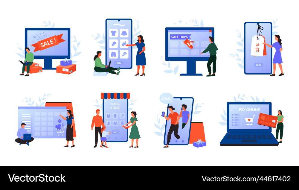 Shop icons internet purchase service man Vector Image