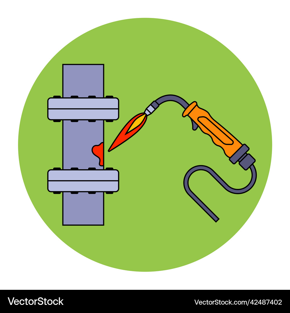 Welding machine repairs an iron pipe Royalty Free Vector