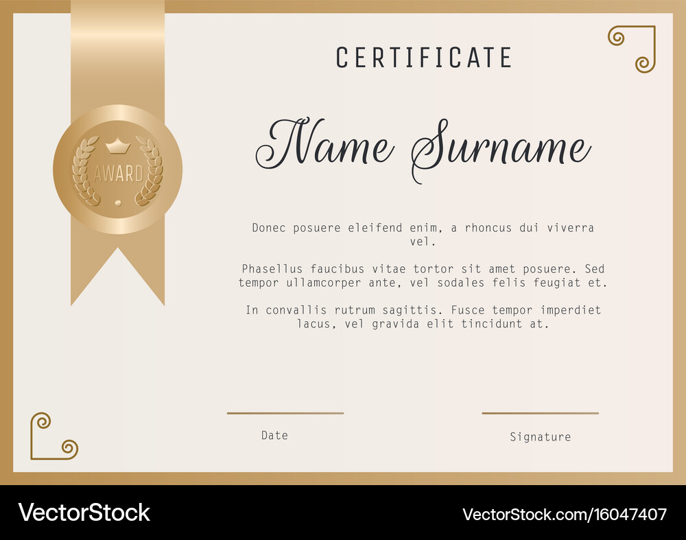 Gold Certificate Award Template Royalty Free Vector Image