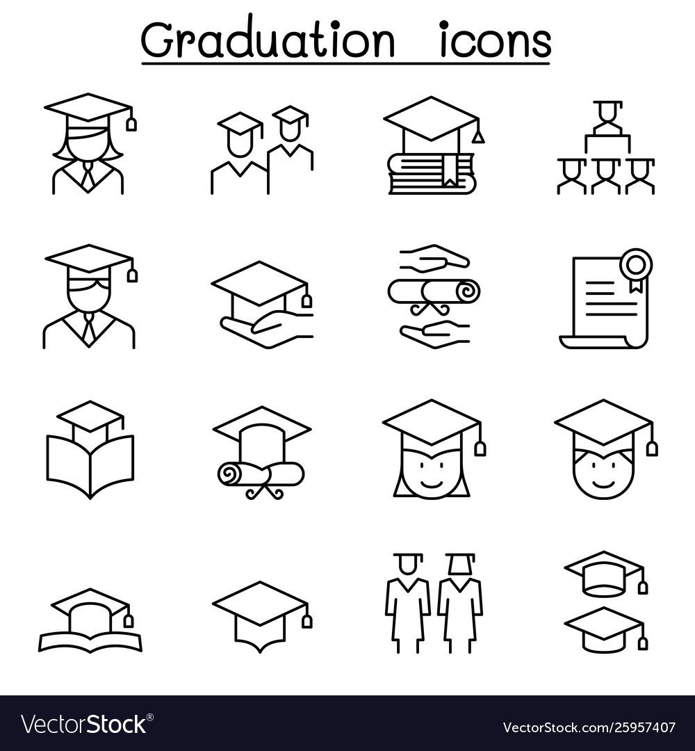 Graduation and commencement icon set in thin line Vector Image