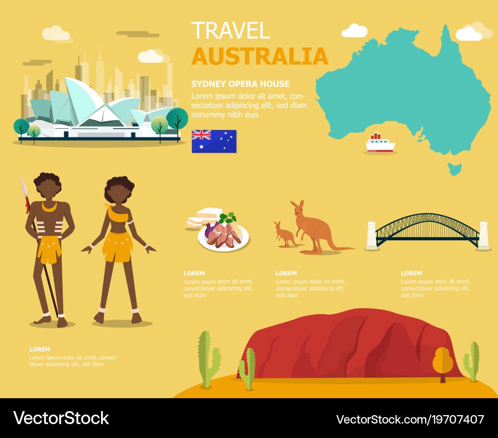 Map australia and landmark icons Royalty Free Vector Image