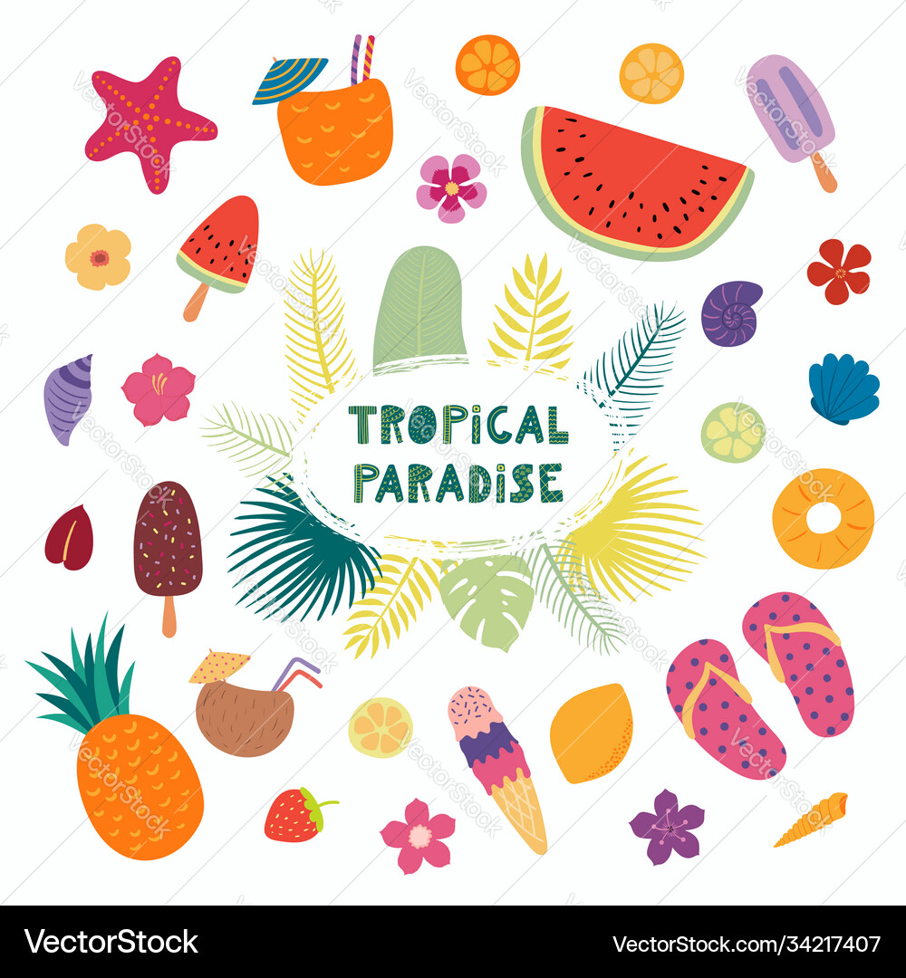 Tropical quote and elements Royalty Free Vector Image