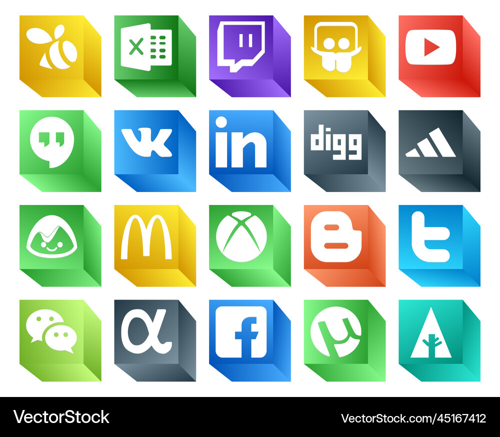 20 social media icon pack including wechat Vector Image