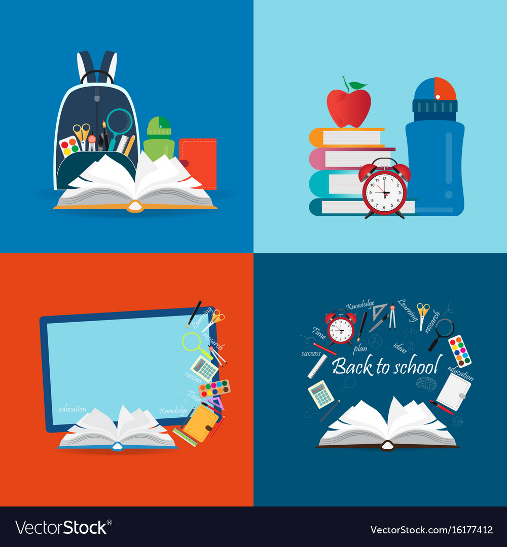 Back to school theme set with books Royalty Free Vector