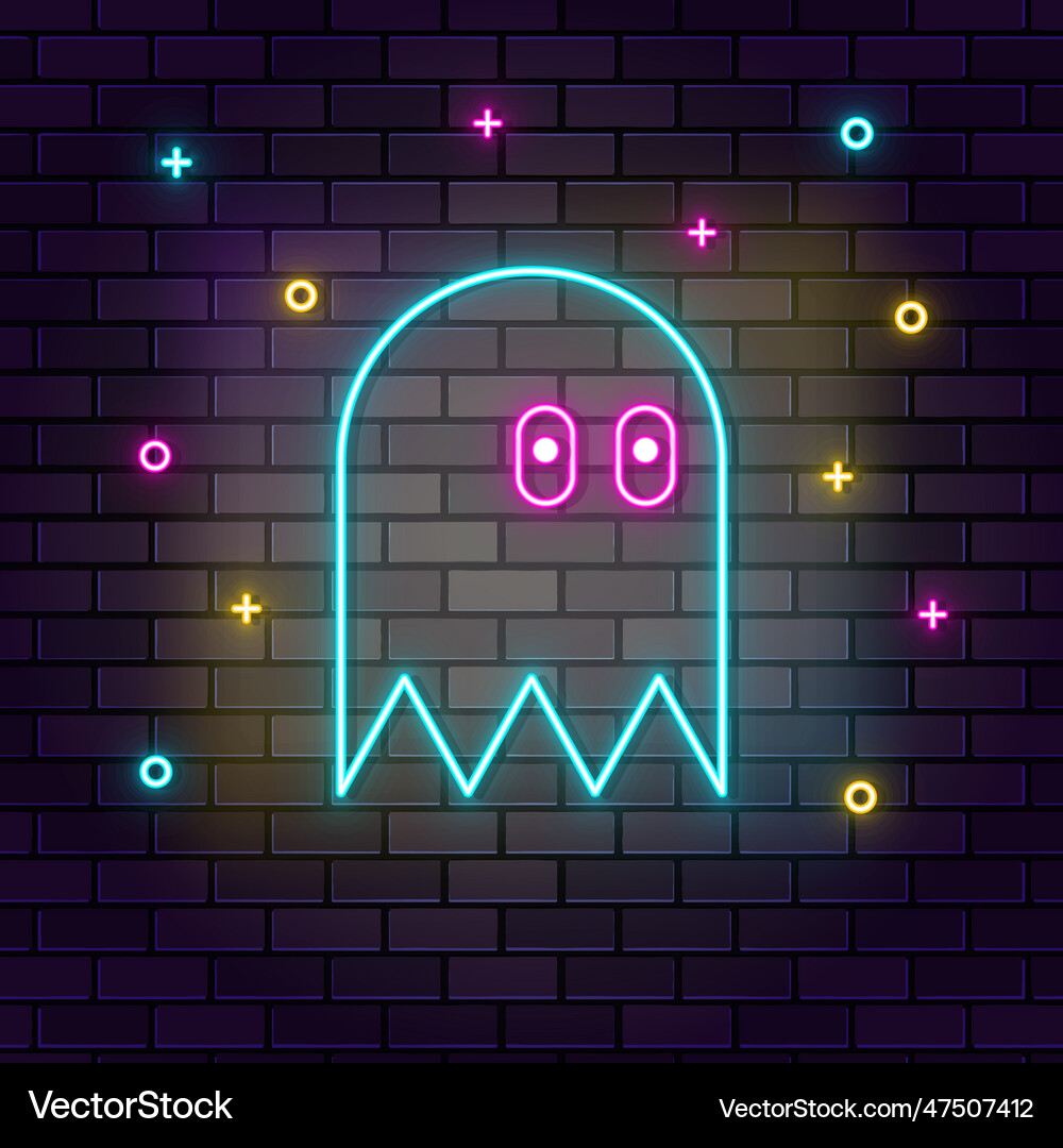 Game character retro arcade neon on wall dark Vector Image