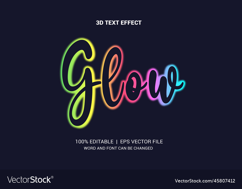 Glow 3d Text Effect Typography Design Royalty Free Vector