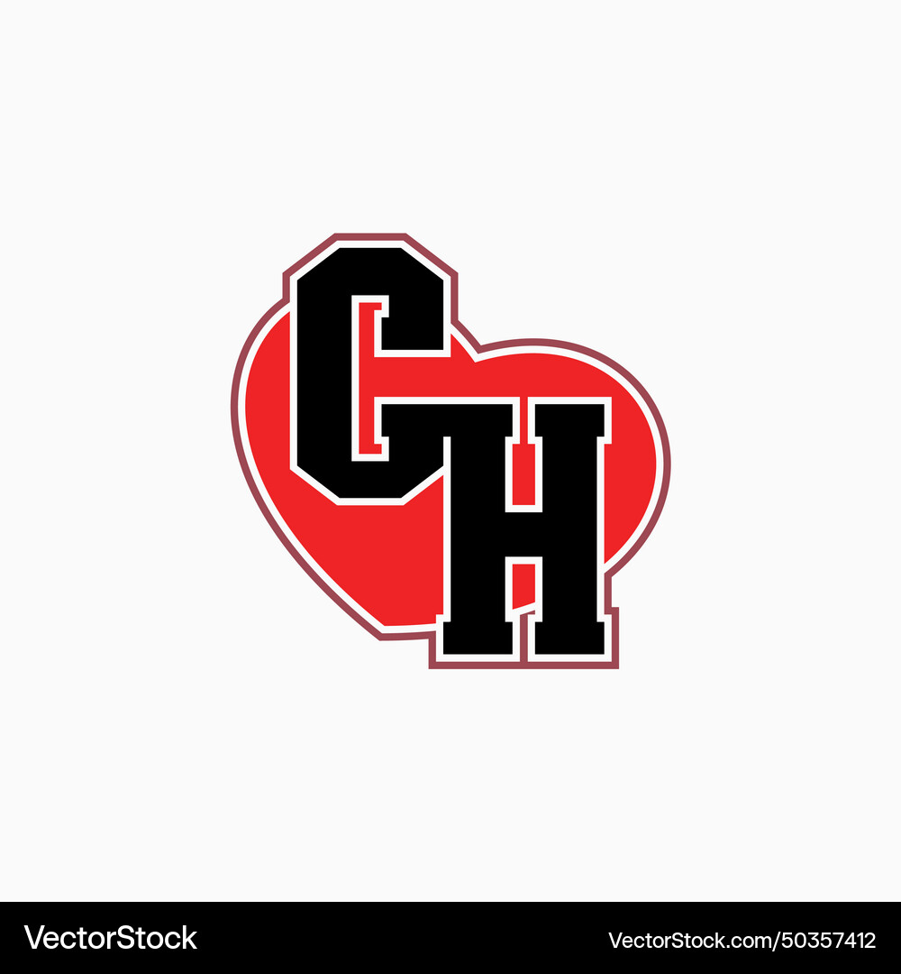 Letter initial sign ch font with love emblem Vector Image