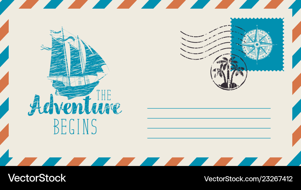 Postal envelope on theme travel with stamp Vector Image