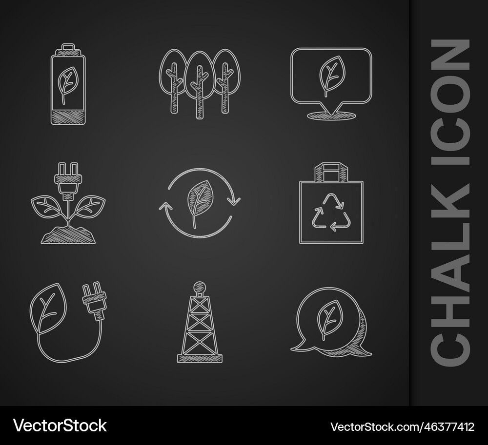 Set recycle symbol with leaf oil rig leaf eco Vector Image