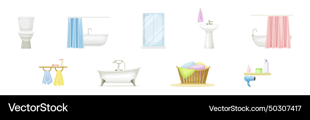 Bathroom object with sink bathtub and shower Vector Image