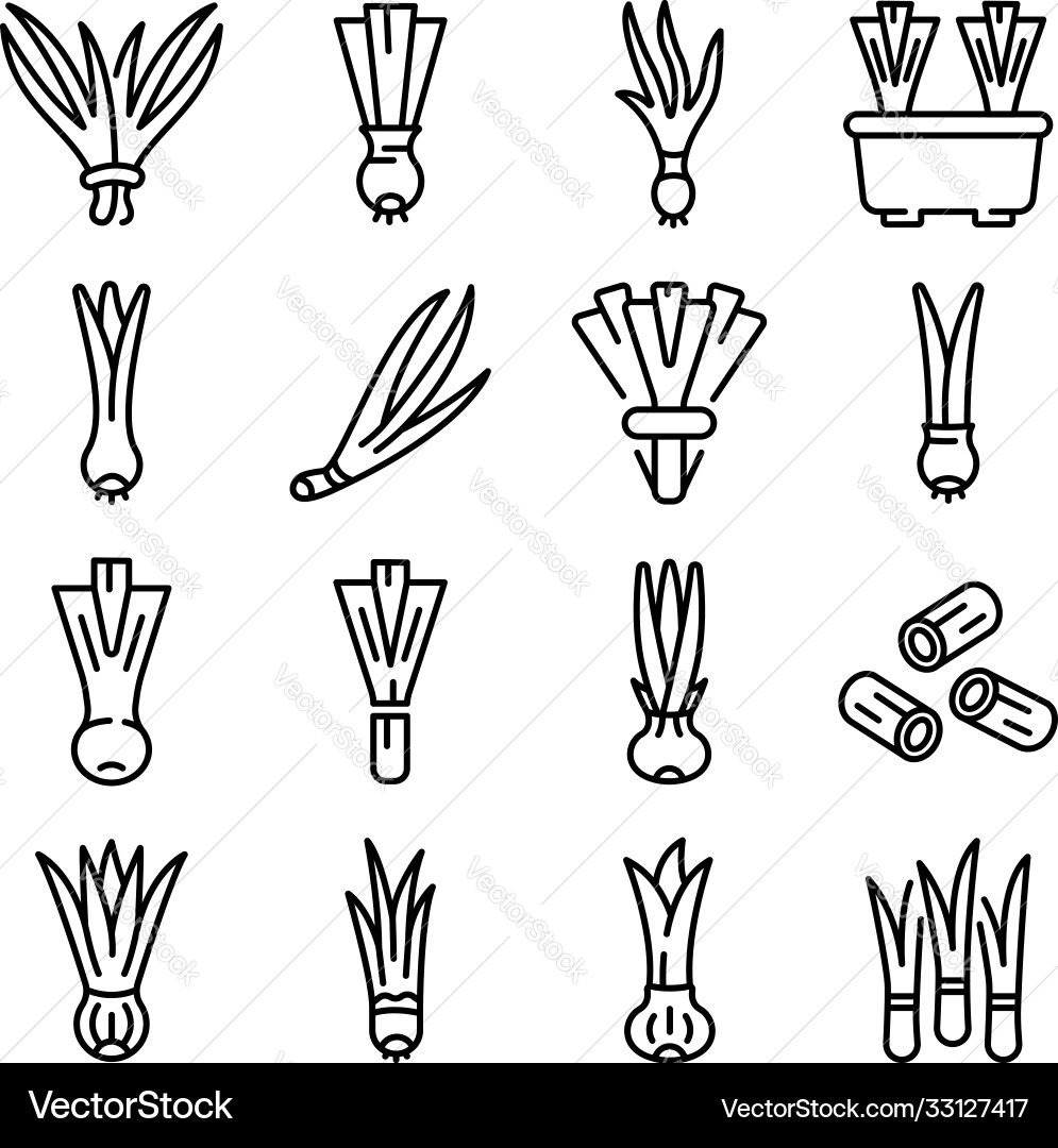Chives icons set outline style Royalty Free Vector Image