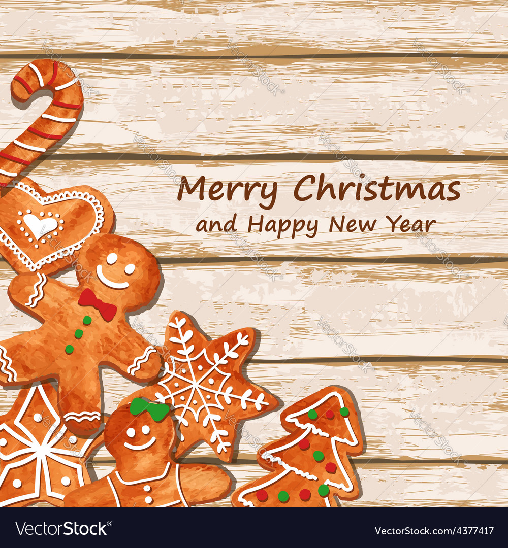 Christmas greeting card with gingerbread cookies Vector Image