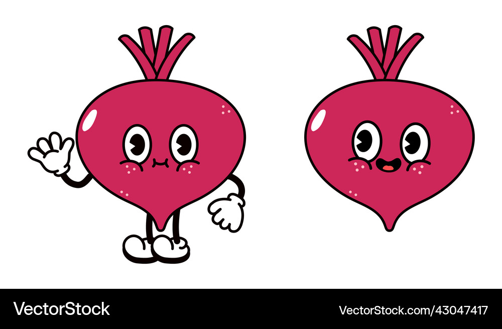 Cute funny beet waving hand character hand drawn Vector Image