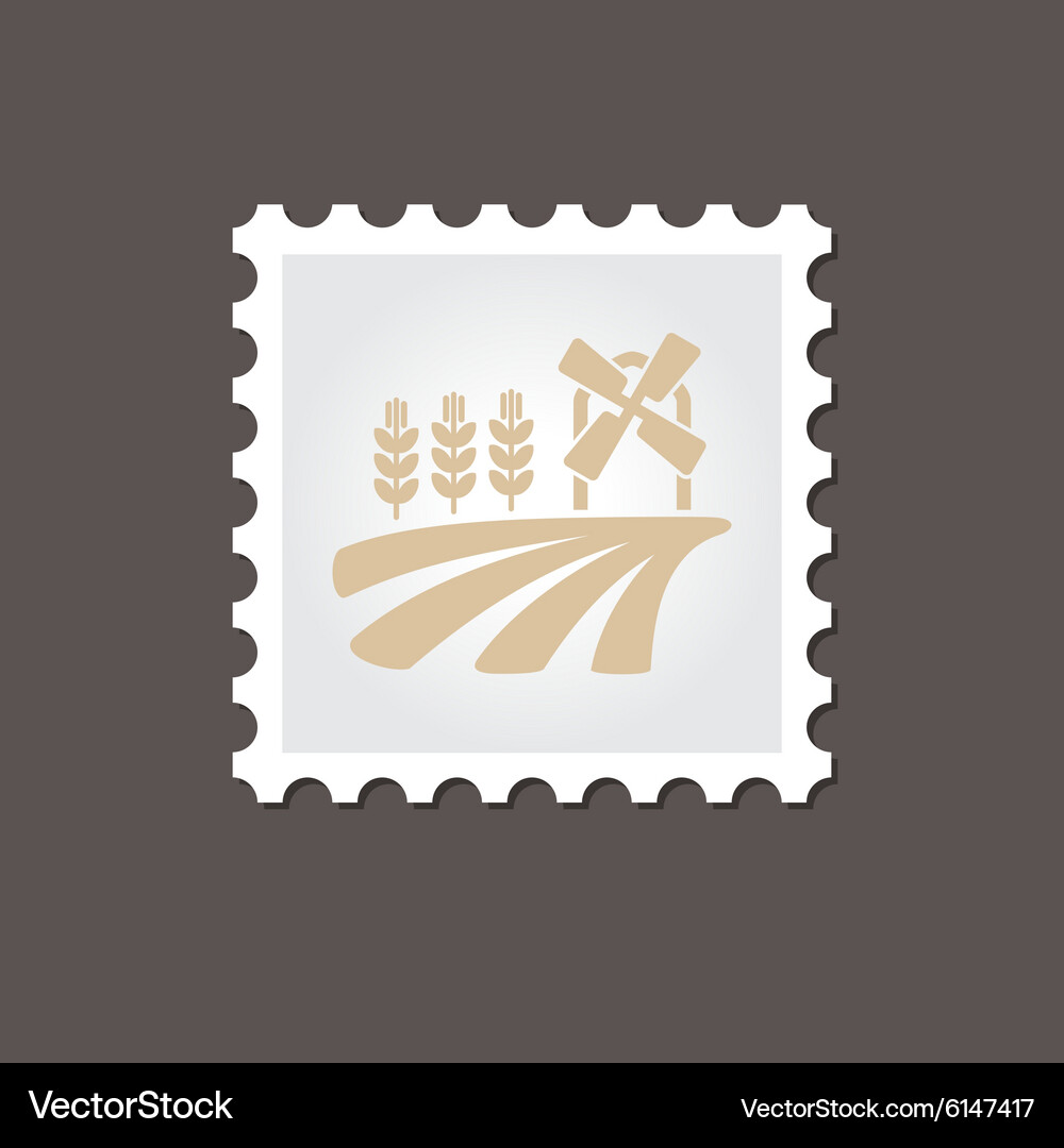 Field with a mill and wheat stamp outline Vector Image