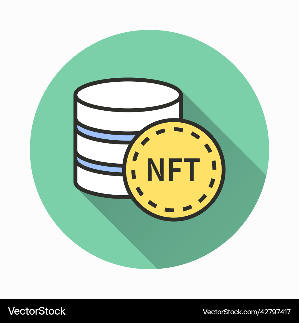 Nft coin icon with long shadow for graphic and web
