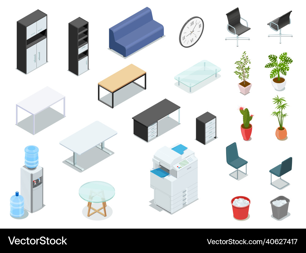 Office interior objects such as furniture indoor Vector Image