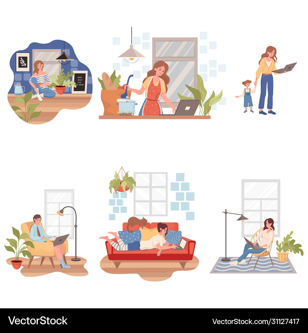 People staying and working at home during Vector Image