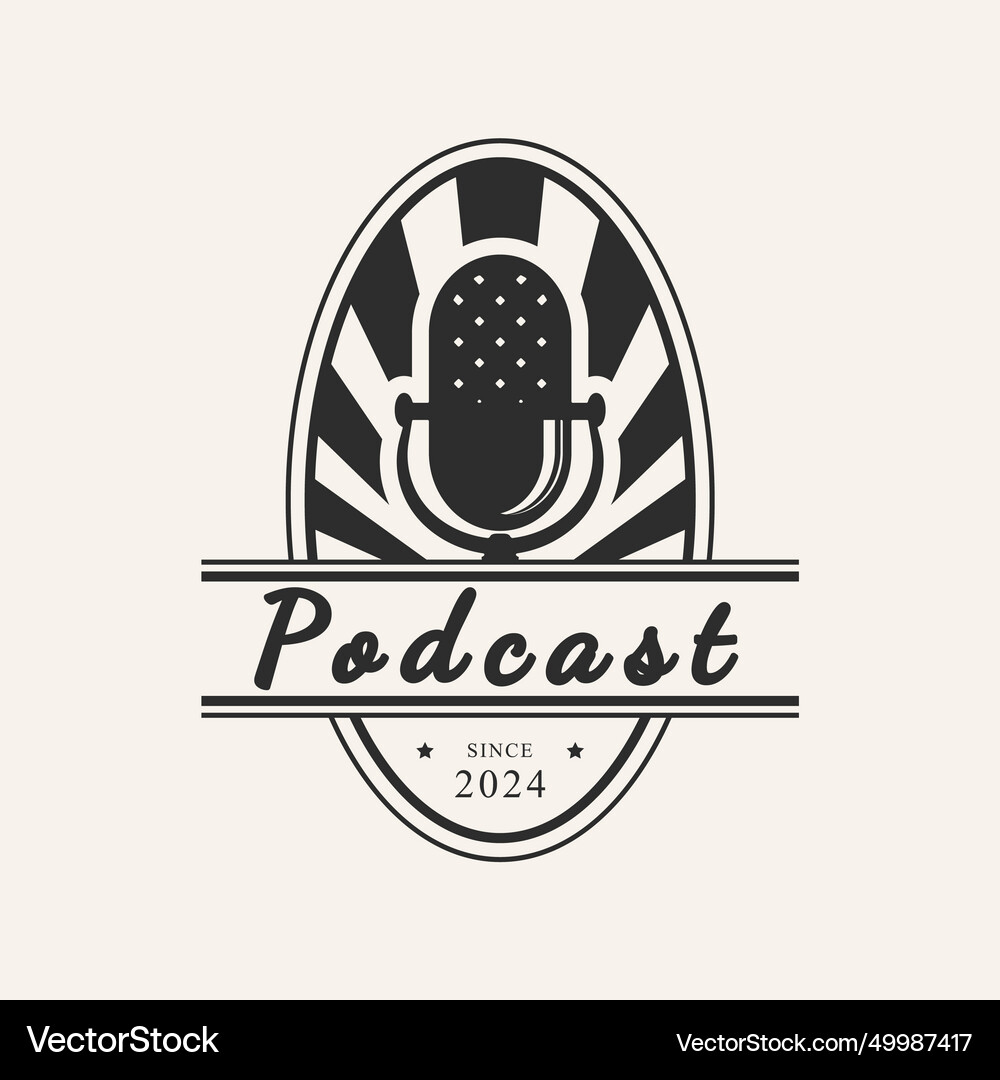 Podcast vintage design logo Royalty Free Vector Image