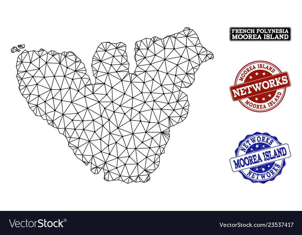 Polygonal network mesh map of moorea island Vector Image