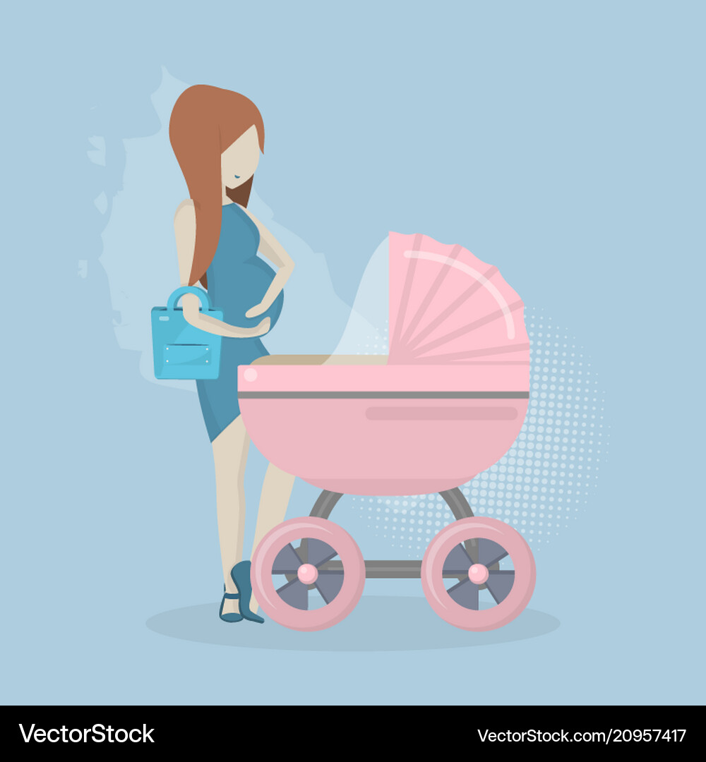Pregnant woman with a stroller Royalty Free Vector Image