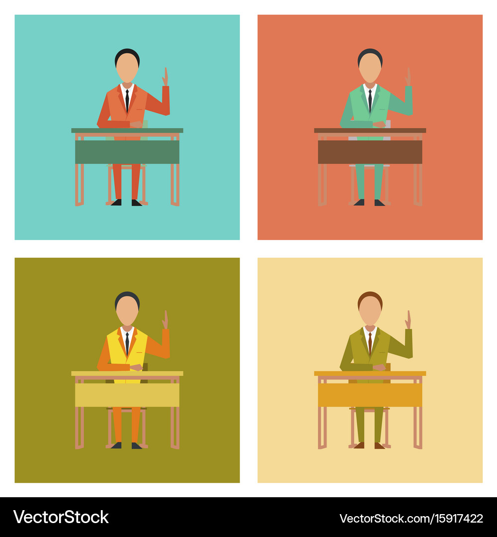 Assembly flat icons pupil at school desk Vector Image