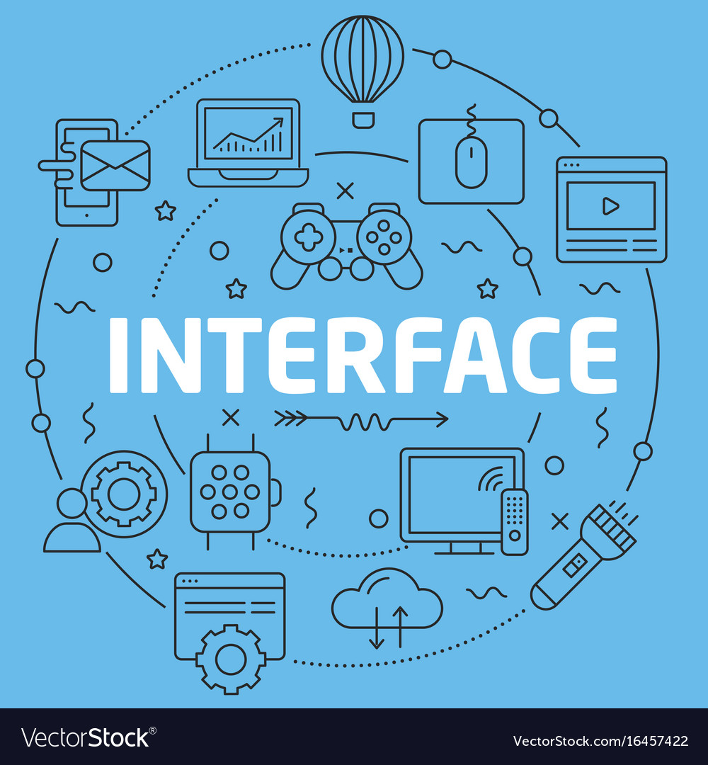 Blue line flat circle interface Royalty Free Vector Image