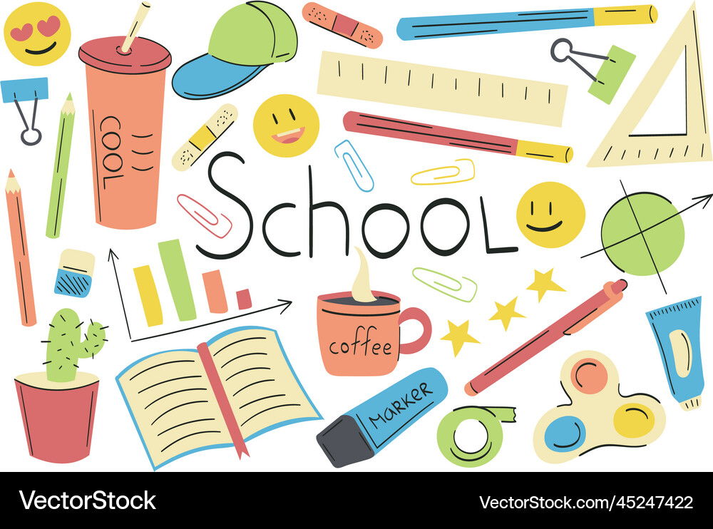 Collection of school items for study with the text