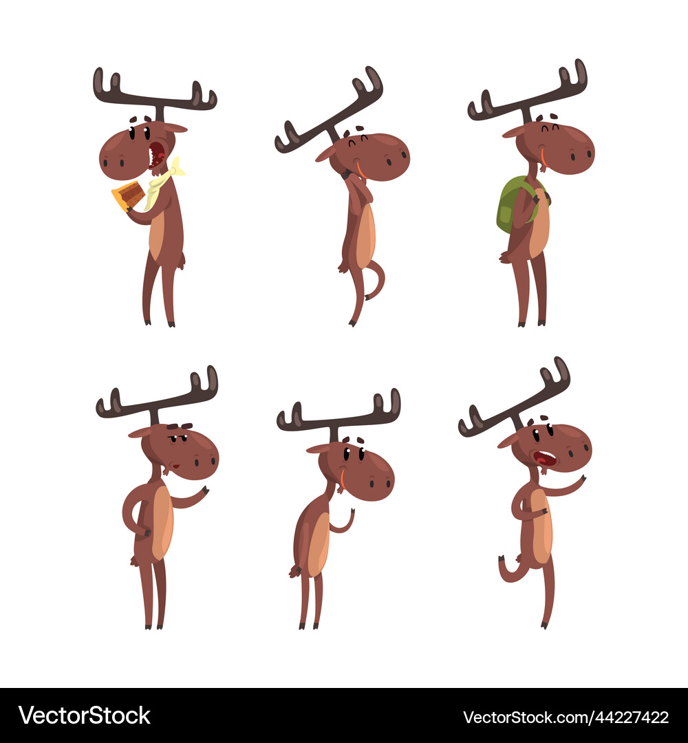 Funny moose characters set elk standing on hind Vector Image