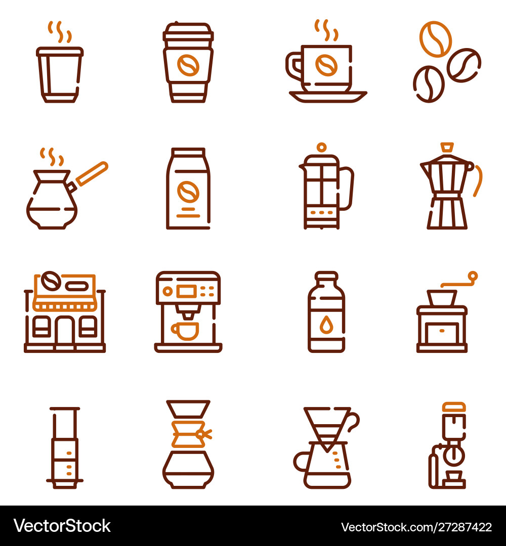 Natural coffee color linear icons set Royalty Free Vector