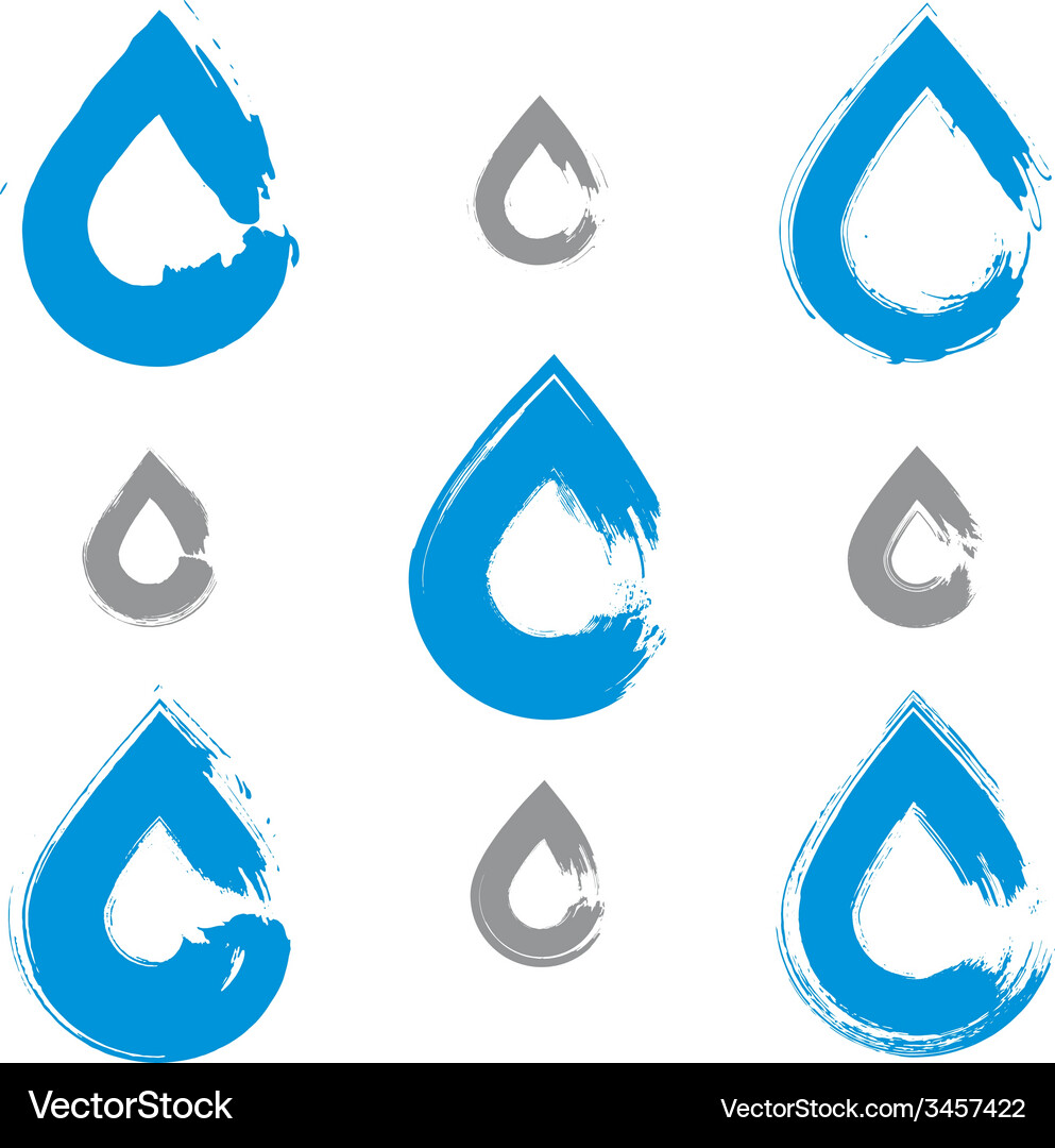Set hand-painted blue water drop icons isolated Vector Image